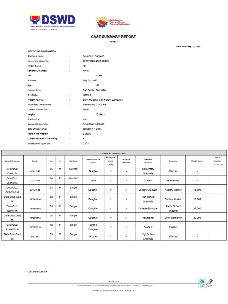 Danilo Dela Cruz New Template Annex F Case Summary Report | PDF