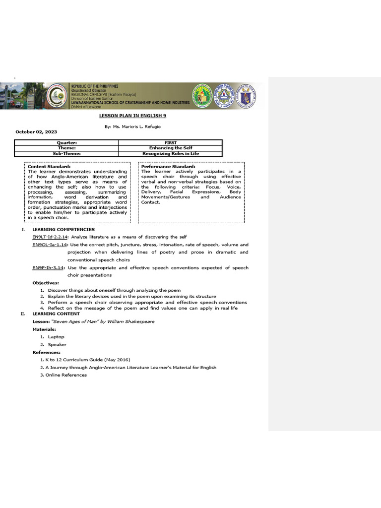 G9 English Lesson Exemplar 1st Quarter | PDF | Stress (Linguistics ...