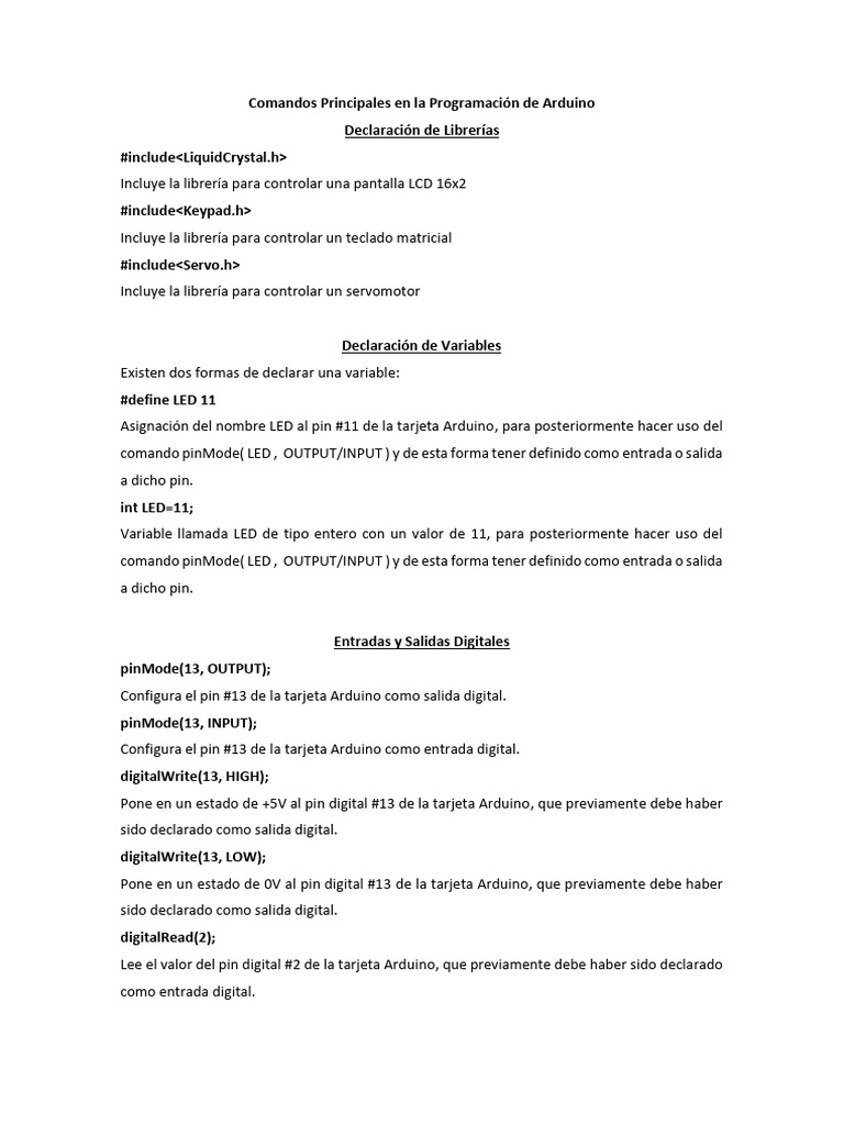 4 3 Comandos Programación Arduino Descargar Gratis Pdf Arduino Ingeniería De Software
