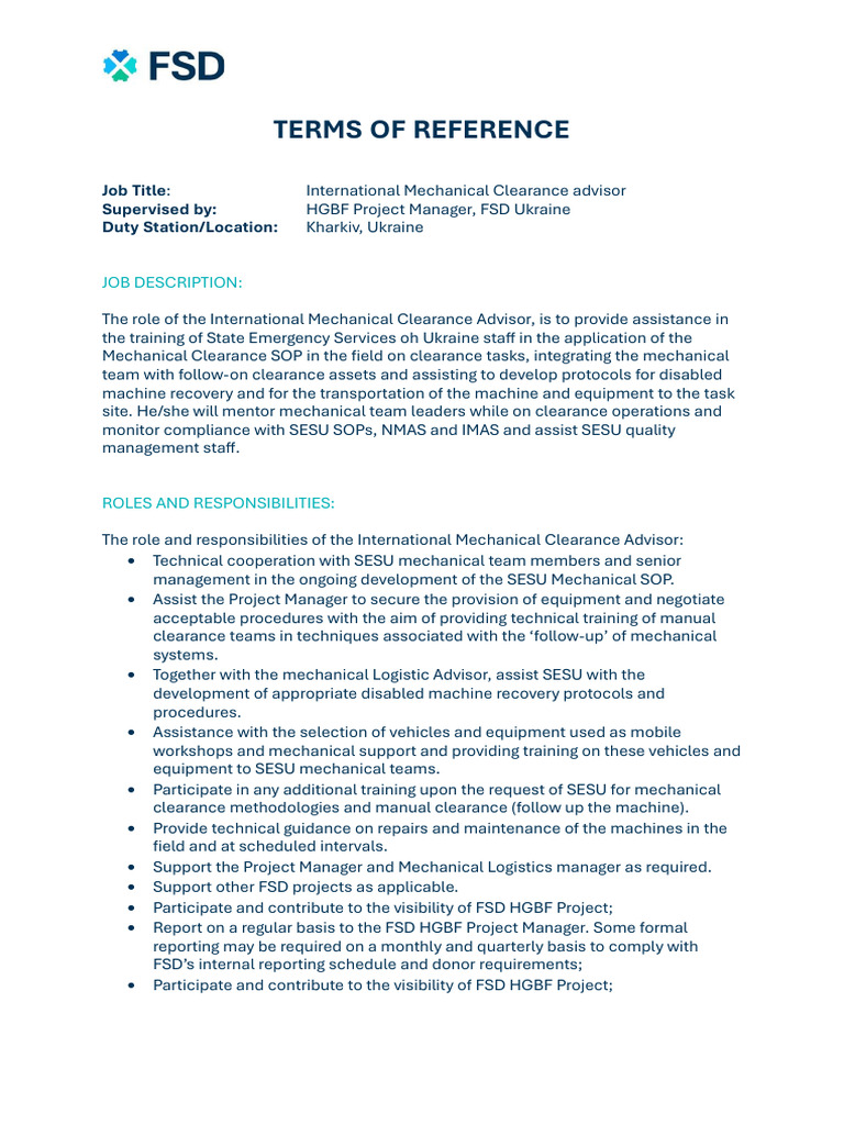 International Mechanical Clearance Advisor Job | PDF