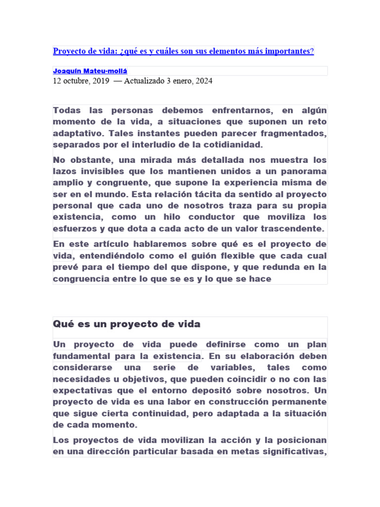 Proyecto de Vida | PDF | Realidad | Vida