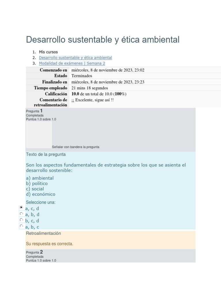 Desarrollo Sustentable y Ética Ambiental Exam - Sem - 1y2 | PDF | Desarrollo sostenible ...