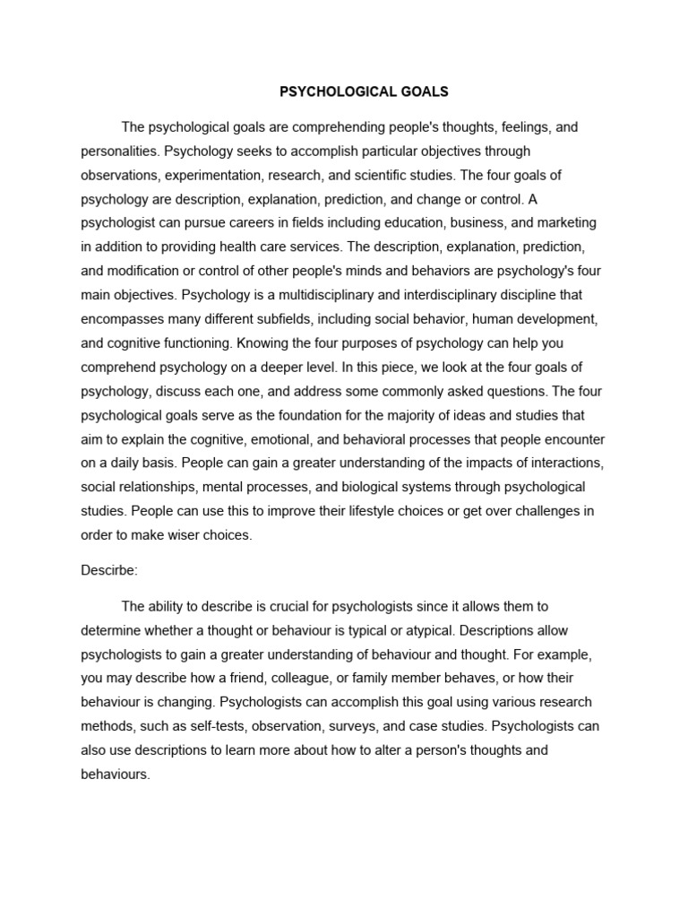 Psychological Goals | PDF | Psychology | Psychotherapy