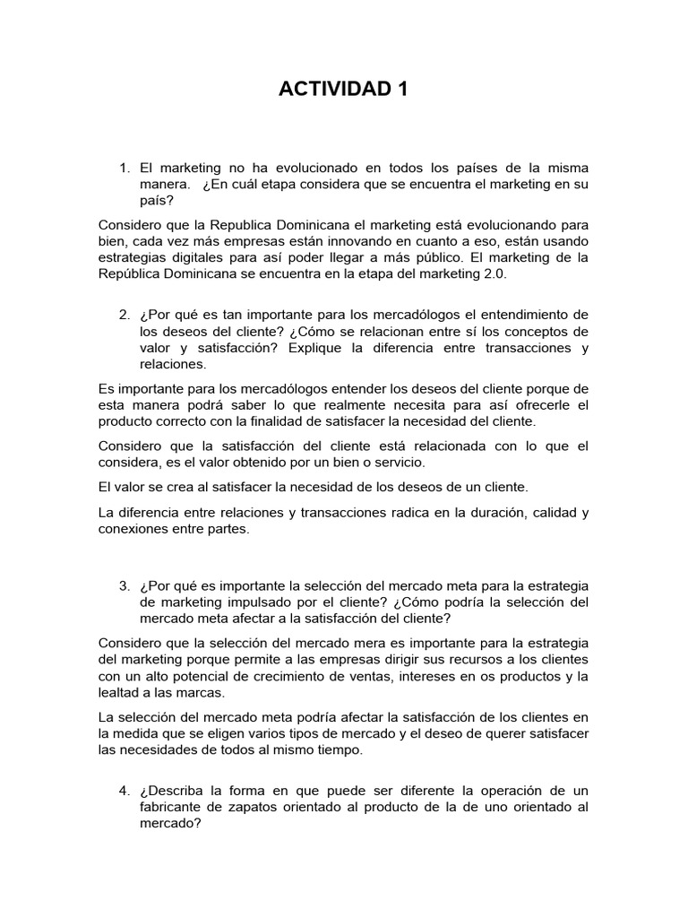 Actividad 1 Unidad 1 | PDF | Marketing | Cliente