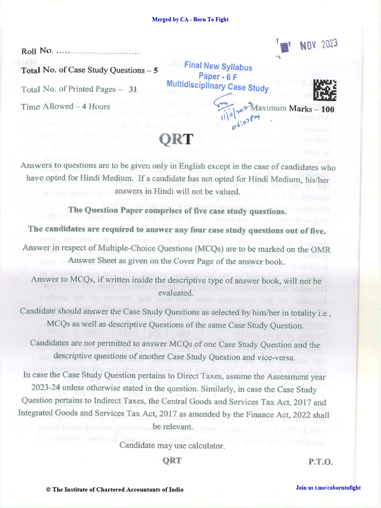 CA Final 6F MDCS Past Paper Compilation | PDF | New Delhi | Business