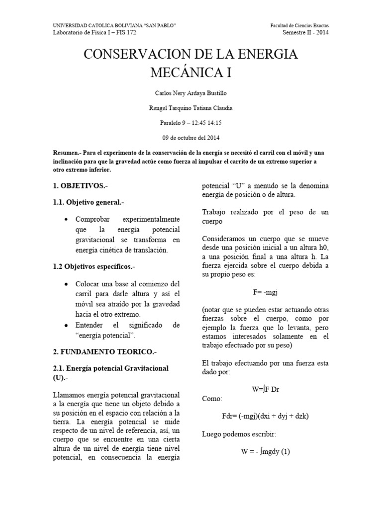 Conservacion de La Energia Mecánica I | PDF | Energía cinética ...
