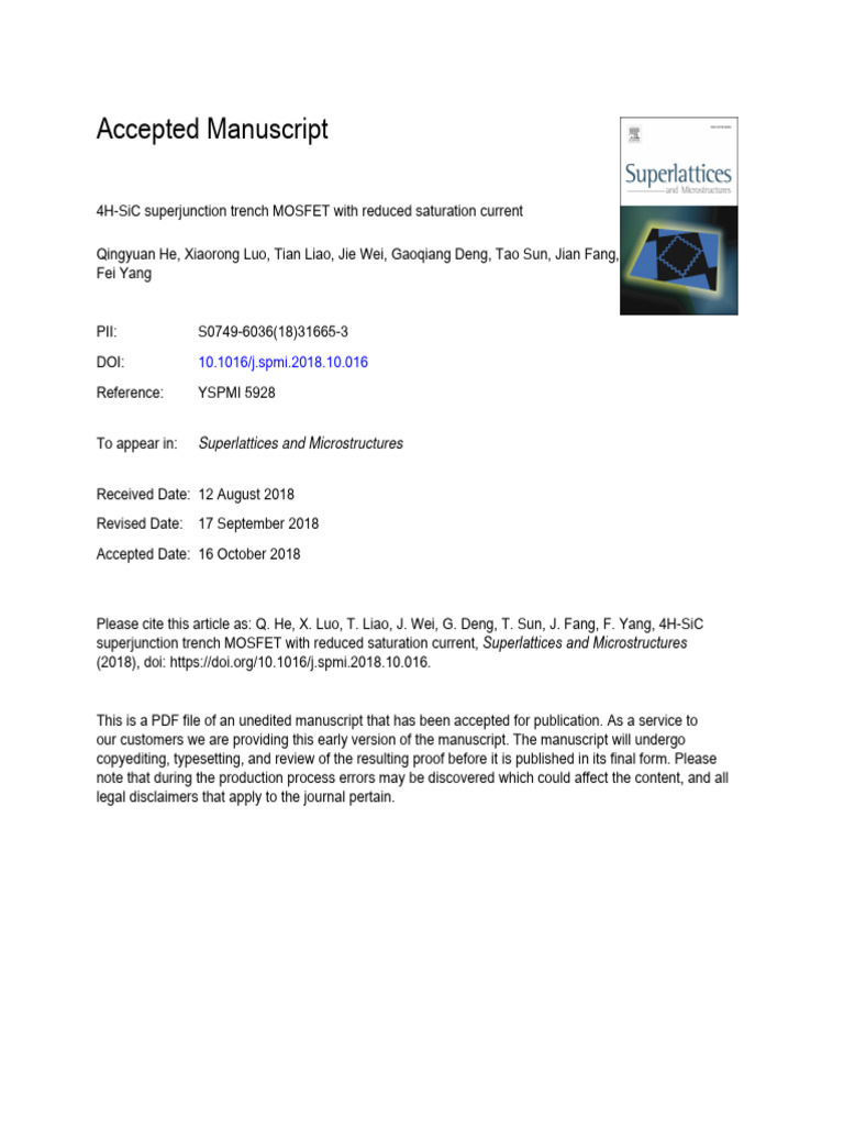Sic Mos Trench SJ J.spmi.2018.10.016 | PDF | Field Effect Transistor | Mosfet