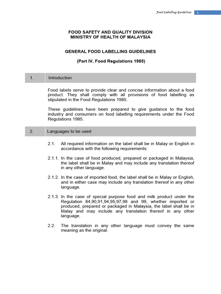 Food Labelling Malaysia | PDF | Nutrition Facts Label | Food Energy