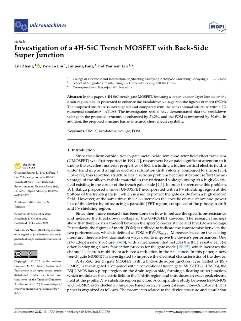 Sic Mos Trench Sj Micromachines-13-01770-V2 | PDF | Mosfet | Field Effect Transistor