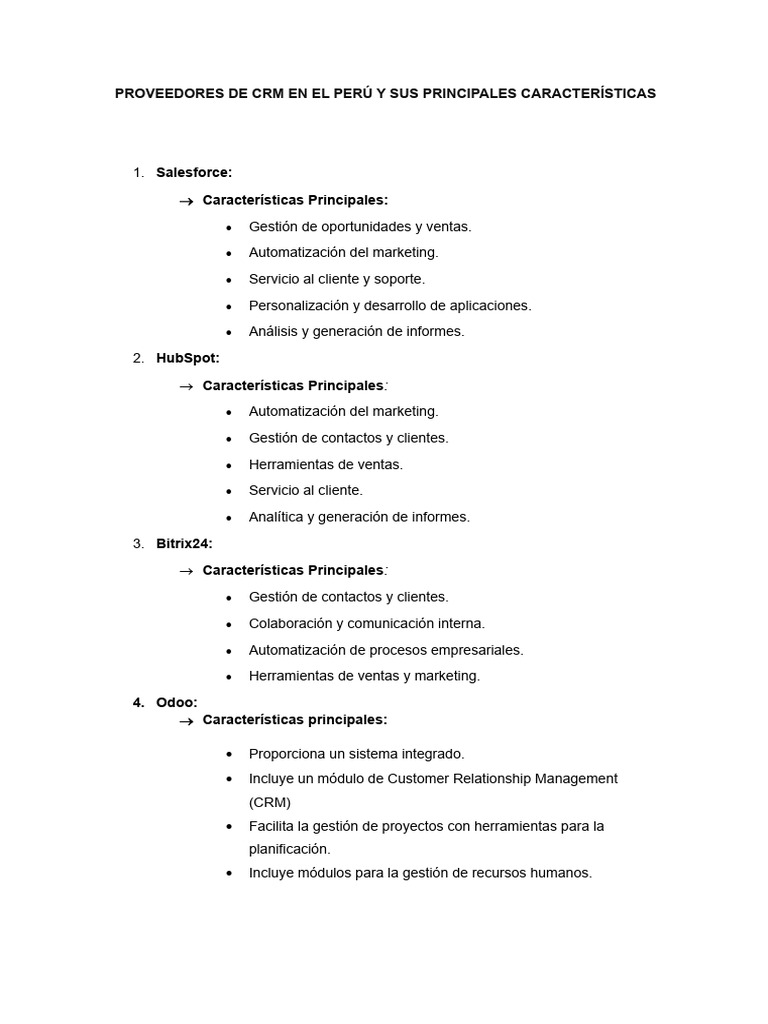 Tema 3 Proveedores de CRM en El Perú y Sus Principales Características | PDF