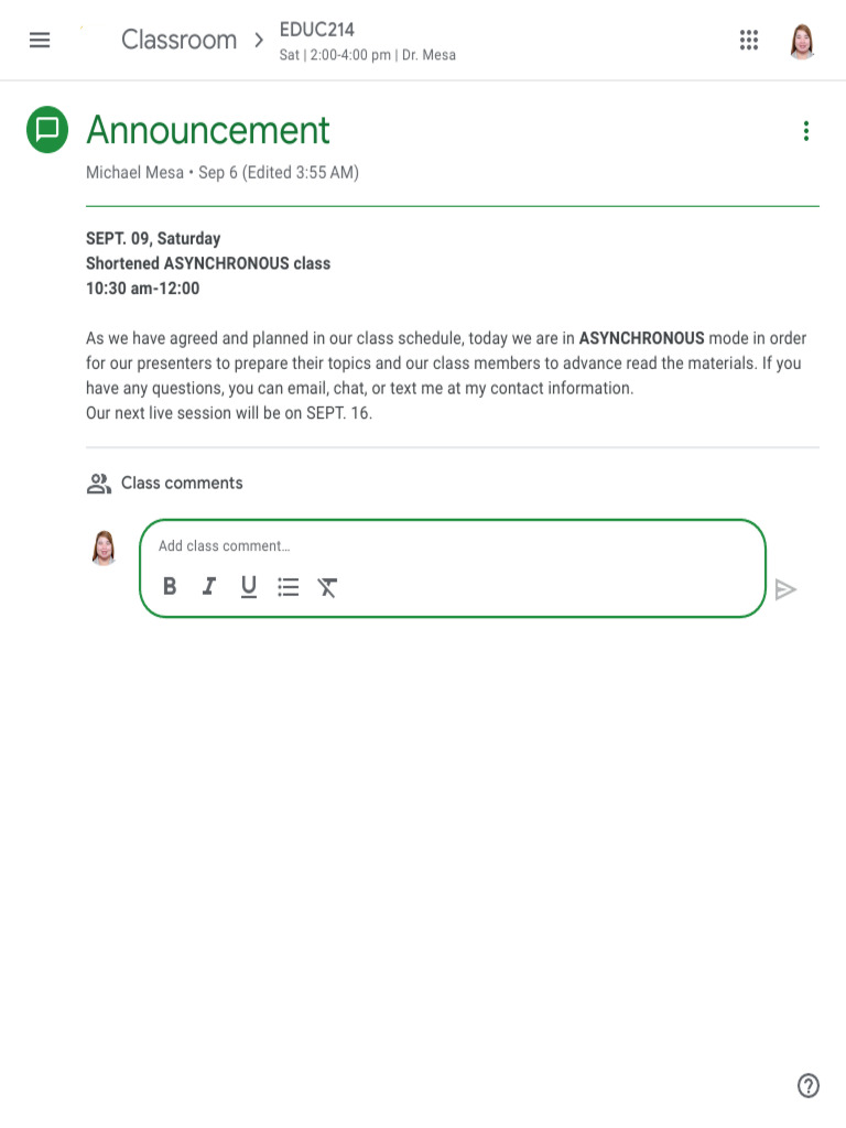 SEPT. 09, Saturday Shortened ASYNCHRONOUS Class | PDF | Career & Growth | Wellness