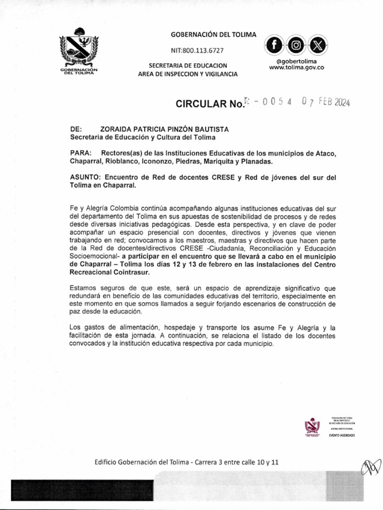 Circular No. 054 - Febrero 7 de 2024 | PDF