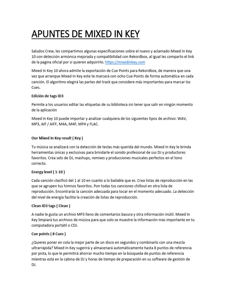 Mixed In Key 10: Detección Armónica y Compatibilidad Rekordbox | PDF