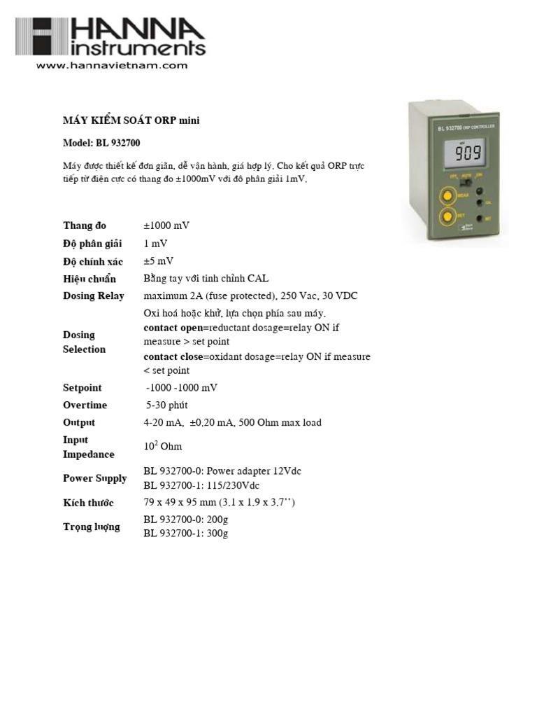 Mini ORP Meter BL 932700 Specifications | PDF