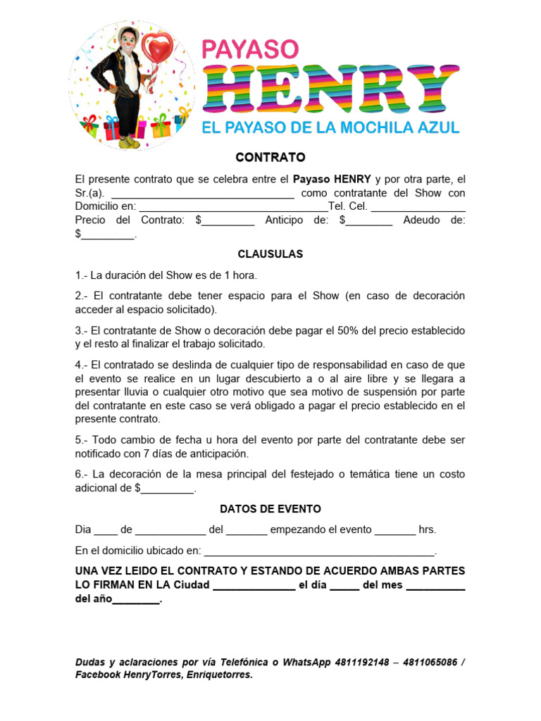 CONTRATO PAYASO HENRY | PDF