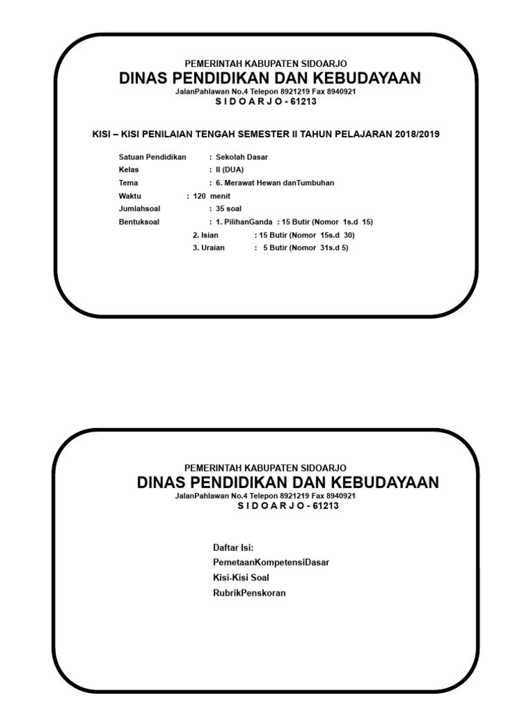 Kisi-Kisi PTS II Kelas 2 Tema 6 SD | PDF