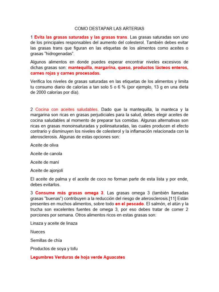 Cómo destapar arterias: guía práctica | PDF | gordo | Cereales