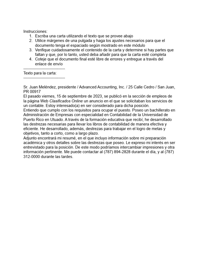 Ejercicio de Cartas Comerciales | PDF