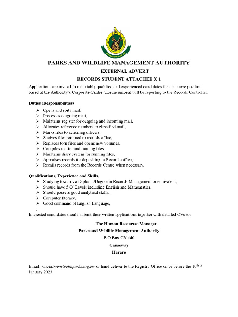 Zimparks Records and Registry Attachee-2024-1 | PDF