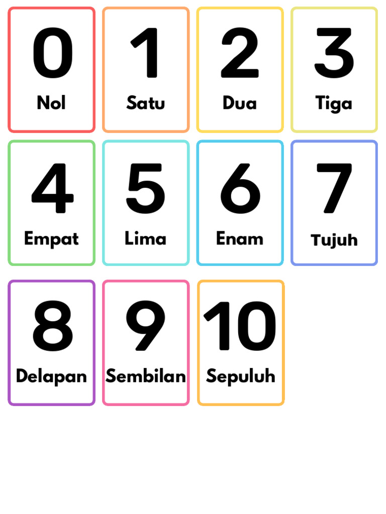 Flashcard Mengenal Angka 1-10 | PDF