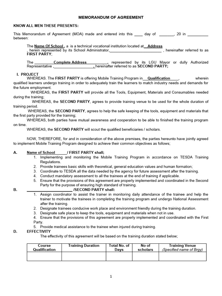 2024 MTP MOA Template | PDF