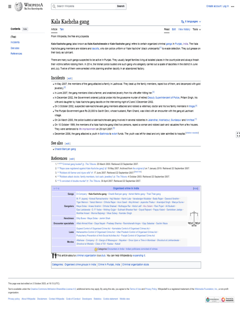 Kala Kachcha Gang - Wikipedia | PDF | Crimes | Crime & Violence