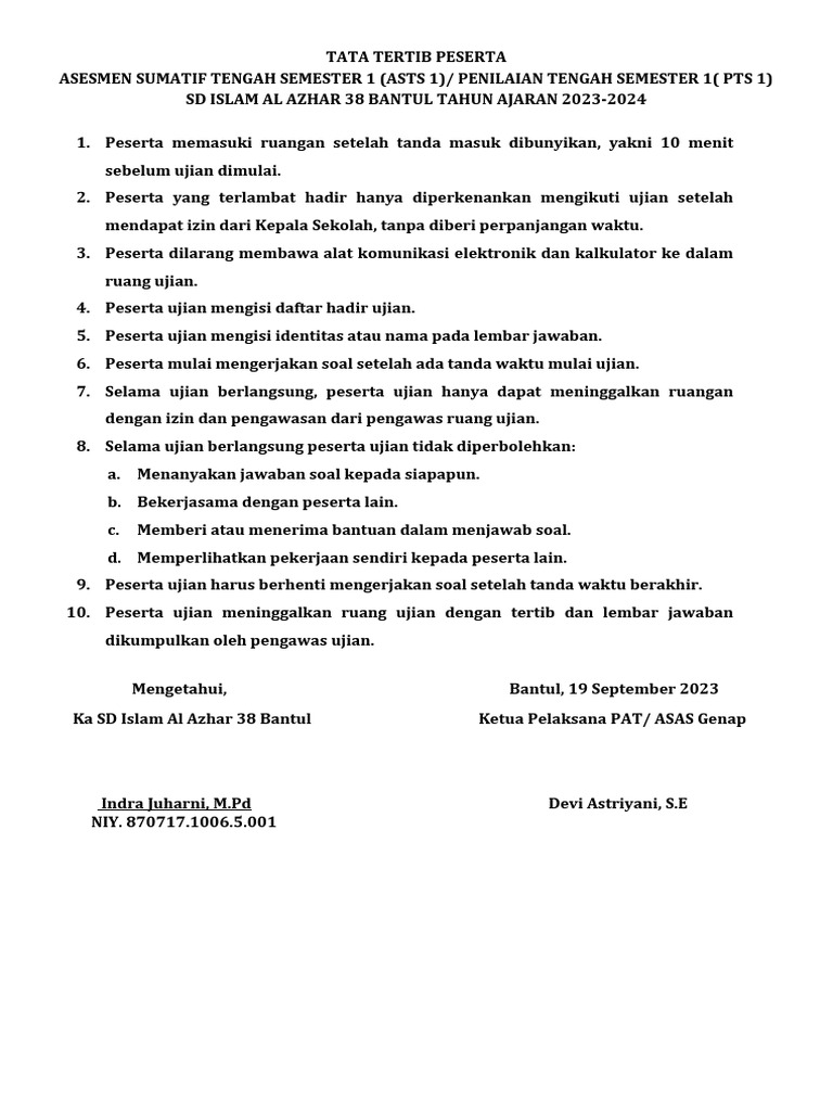 Tata Tertib PTS 1 | PDF