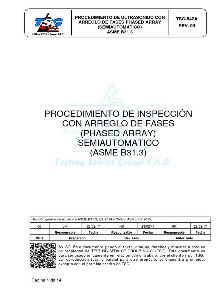TSG 542A PROCEDIMIENTO SAUT ULTRASONIDO PHASED ARRAY - TOFD Rev 00 ASME B31.3 A INOX | PDF ...
