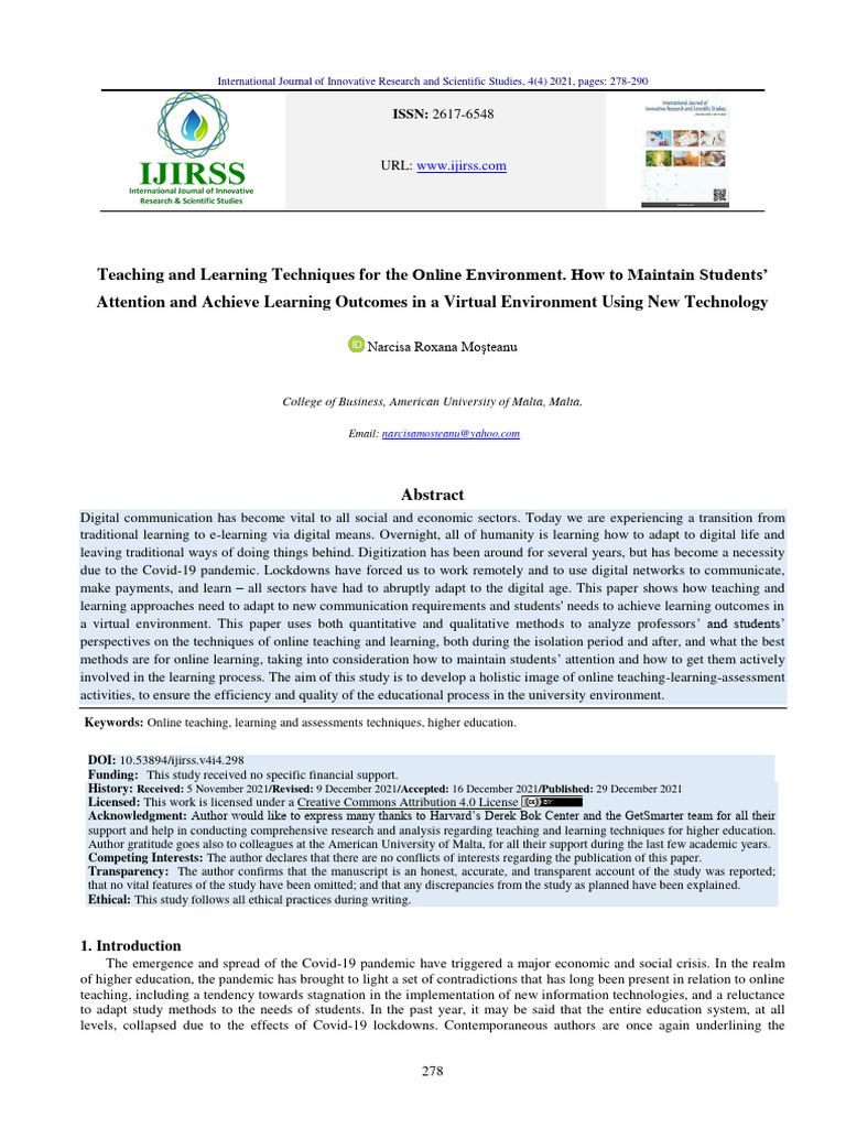 Teaching and Learning Techniques For The Online Environment. How To Maintain Students' Attention ...