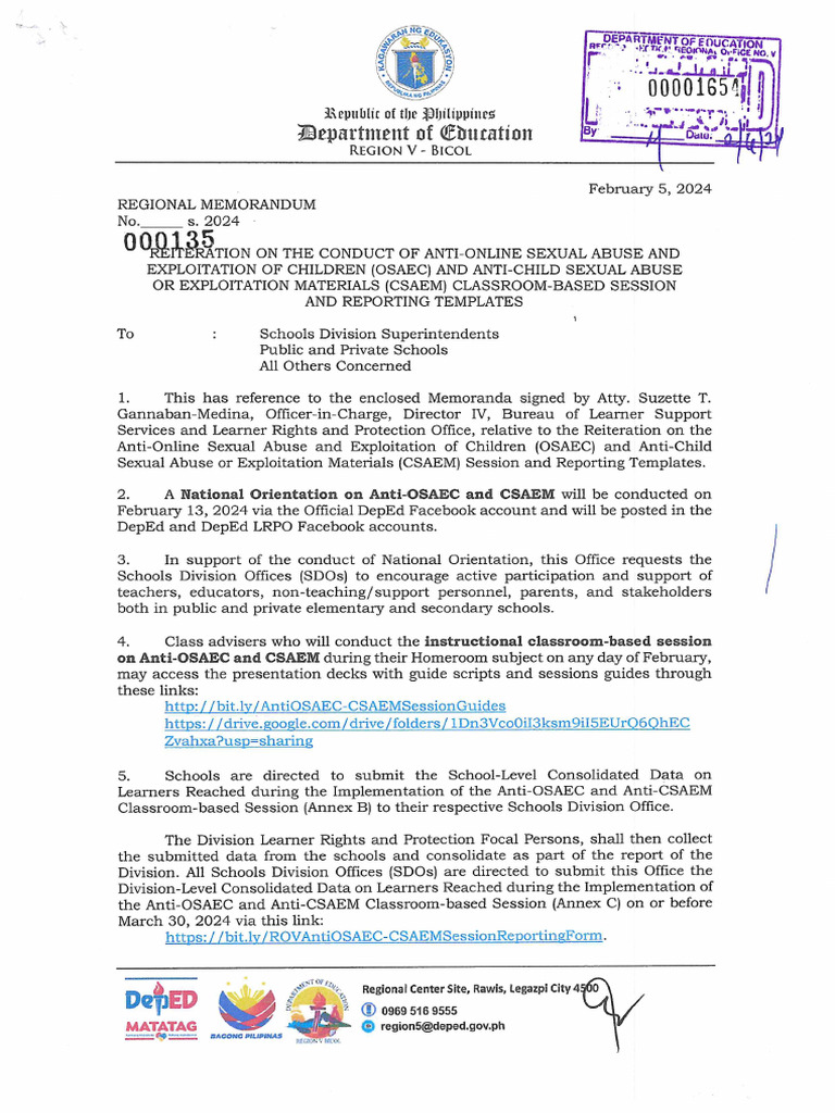 RM_135 S_2024 - Reiteration on the Conduct of Anti-Online Sexual Abuse ...