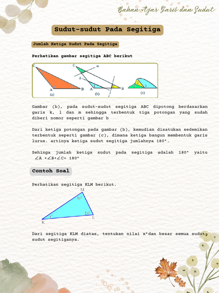 Bahan Ajar Sudut-Sudut PAda Segitiga | PDF