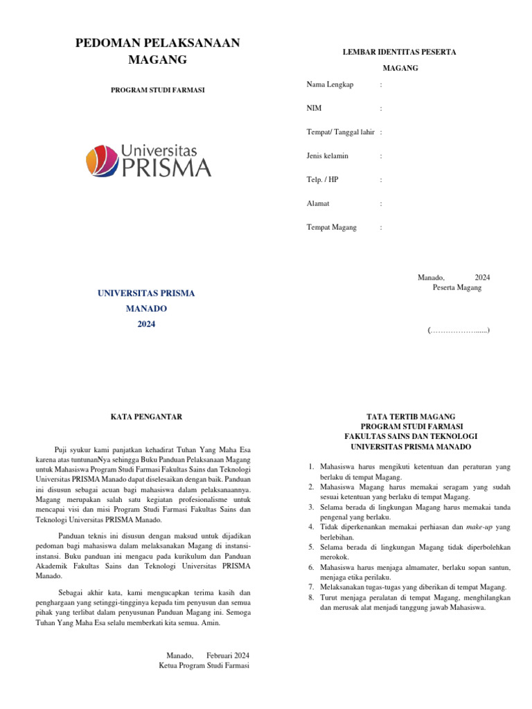 Panduan Magang Mahasiswa Prodi Farmasi U-PRISMA 2024 FIX | PDF