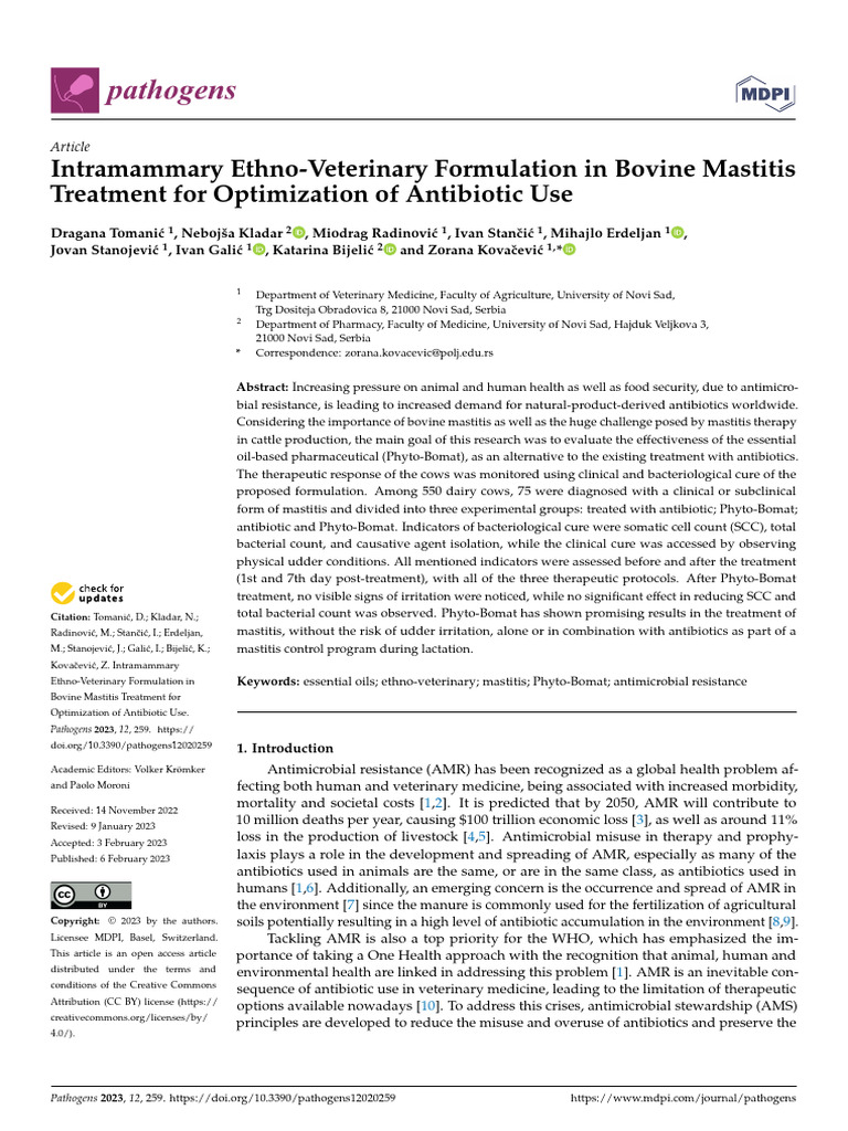 Intramammary Ethno-Veterinary Formulation in Bovine Mastitis Treatment ...