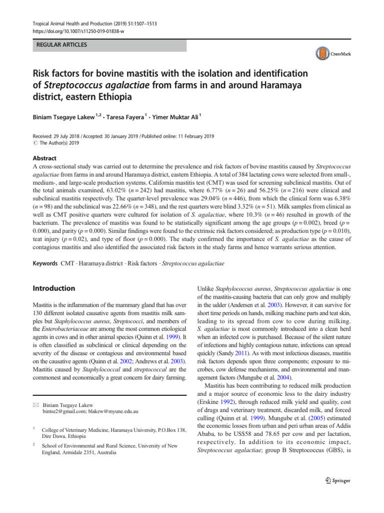 Risk Factors For Bovine Mastitis With The Isolation and Identification ...