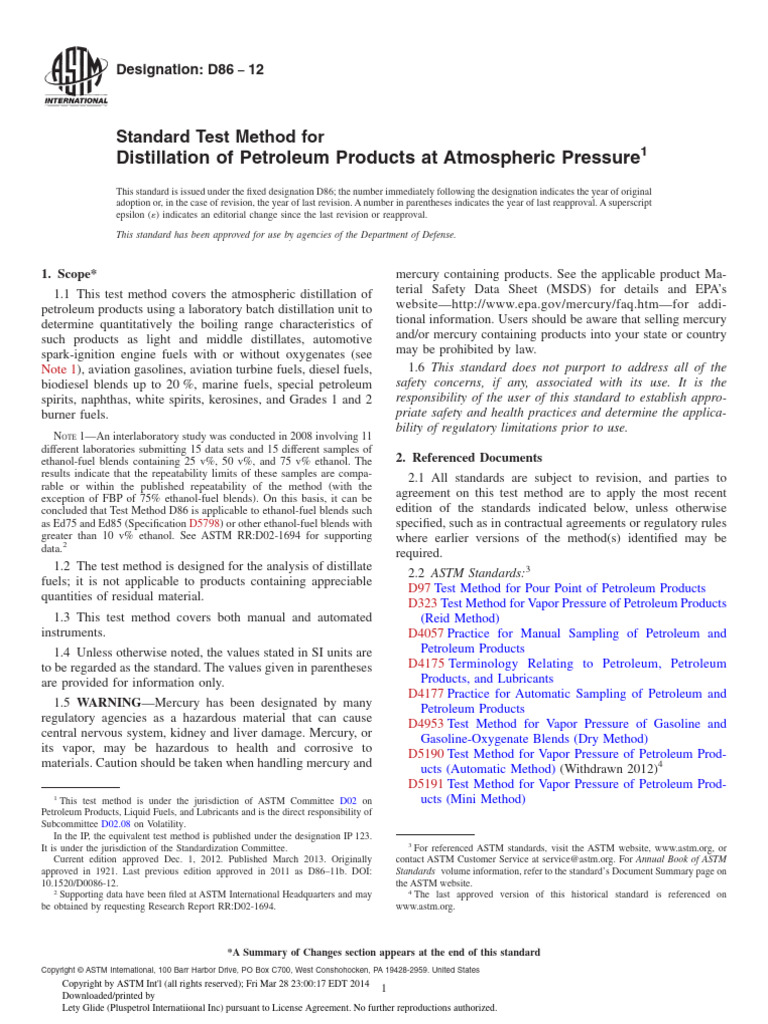 Astm D86 - Destilacion | Download Free PDF | Distillation | Chemistry