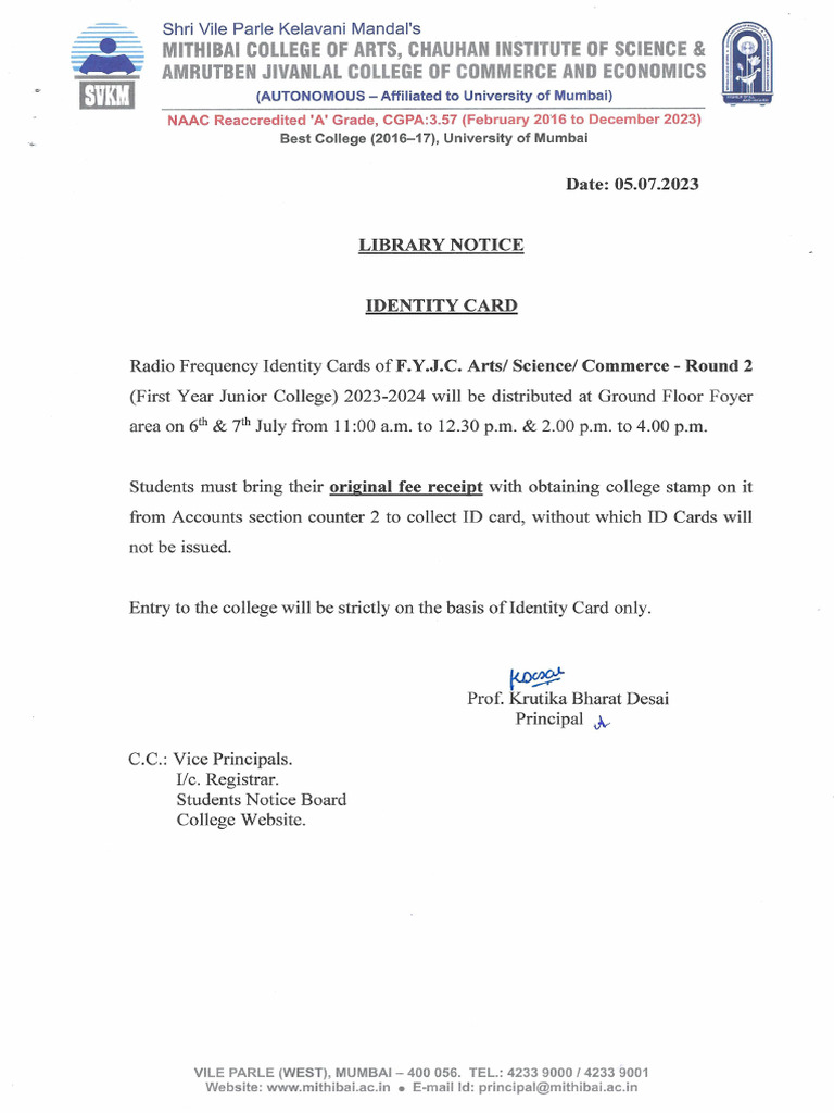 6748 - Download - Id Card Notice FYJC 3 | PDF