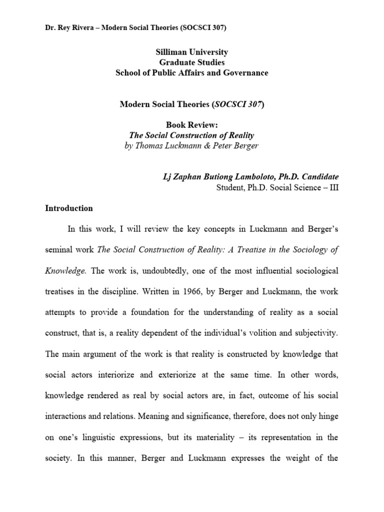 Lamboloto - Book Review - The Social Construction of Reality (Berger ...