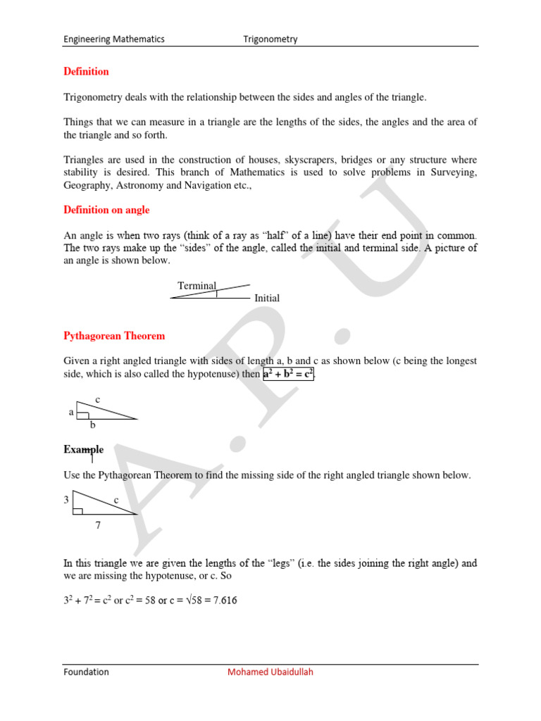 Chapter 1 Guided Notes To Trigonometry Pdf Trigonometric