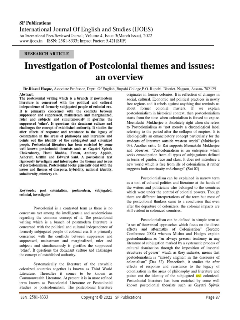 Postcolonial Themes | PDF | Postcolonialism | Colonialism