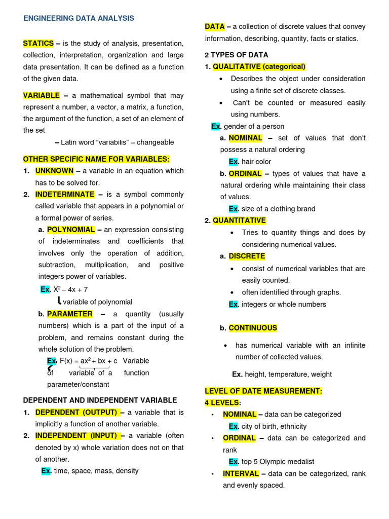 Engineering Data Analysis | PDF | Polynomial | Variable (Mathematics)