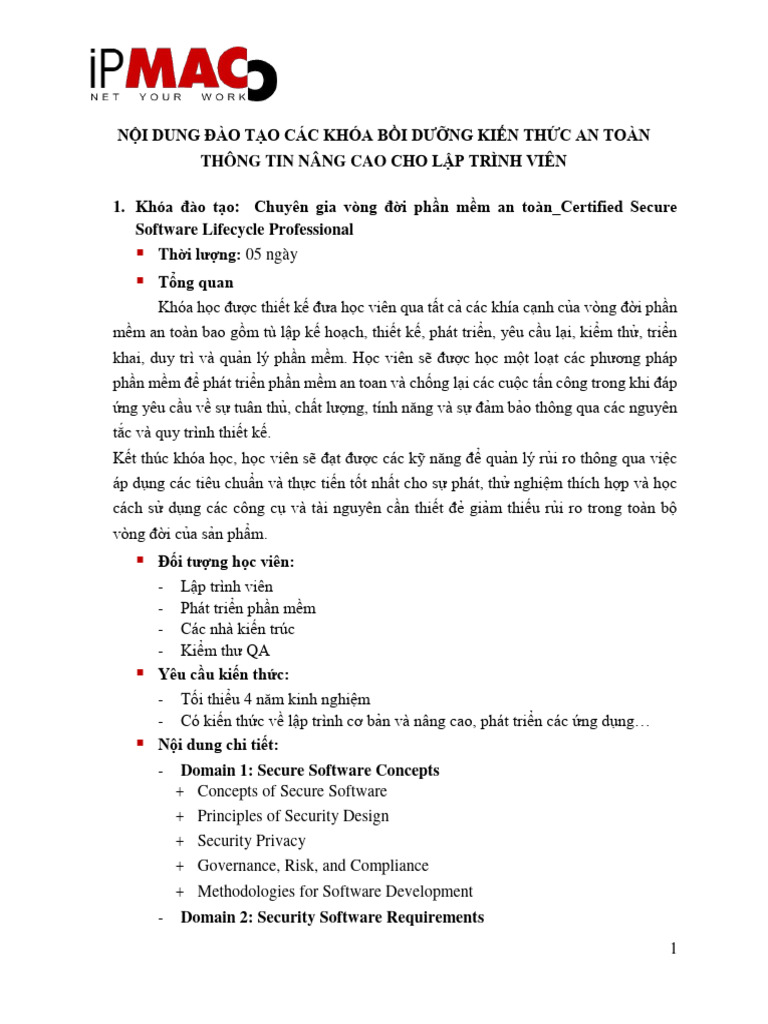 IPMAC - Sec Coding Course Outline (Adv) | PDF