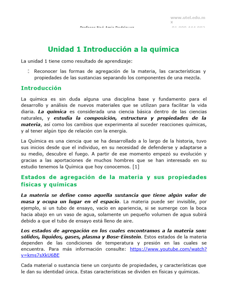 Unidad 1 Introducción A La Química | PDF | Mezcla | Química