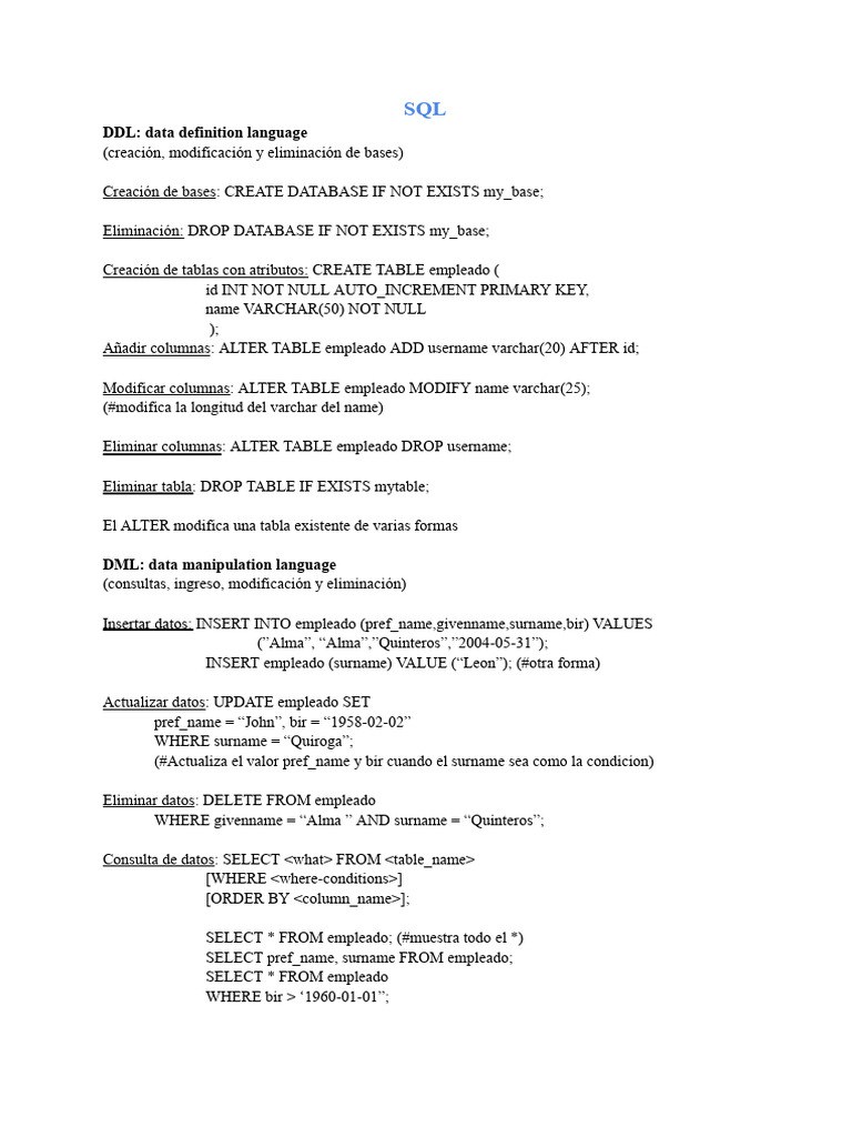 DDL: Data Definition Language | PDF | SQL | Bases de datos DDL: Data Definition Language | PDF | SQL | Bases de datos