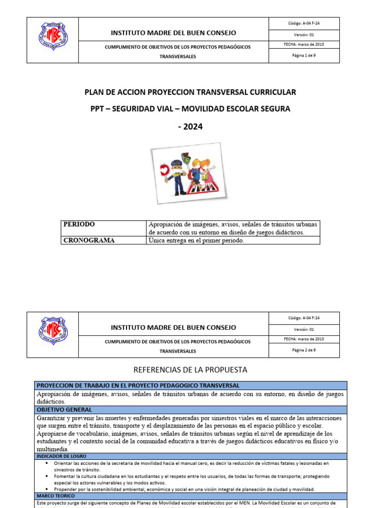 Proyecto Pedagogico Transversal de Seguridad Vial - Movilidad Escolar ...
