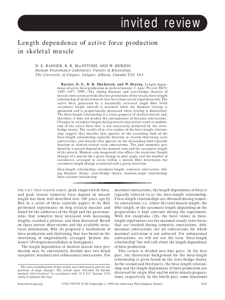 Length Dependence of Active Force Production in Skeletal Muscle | PDF ...