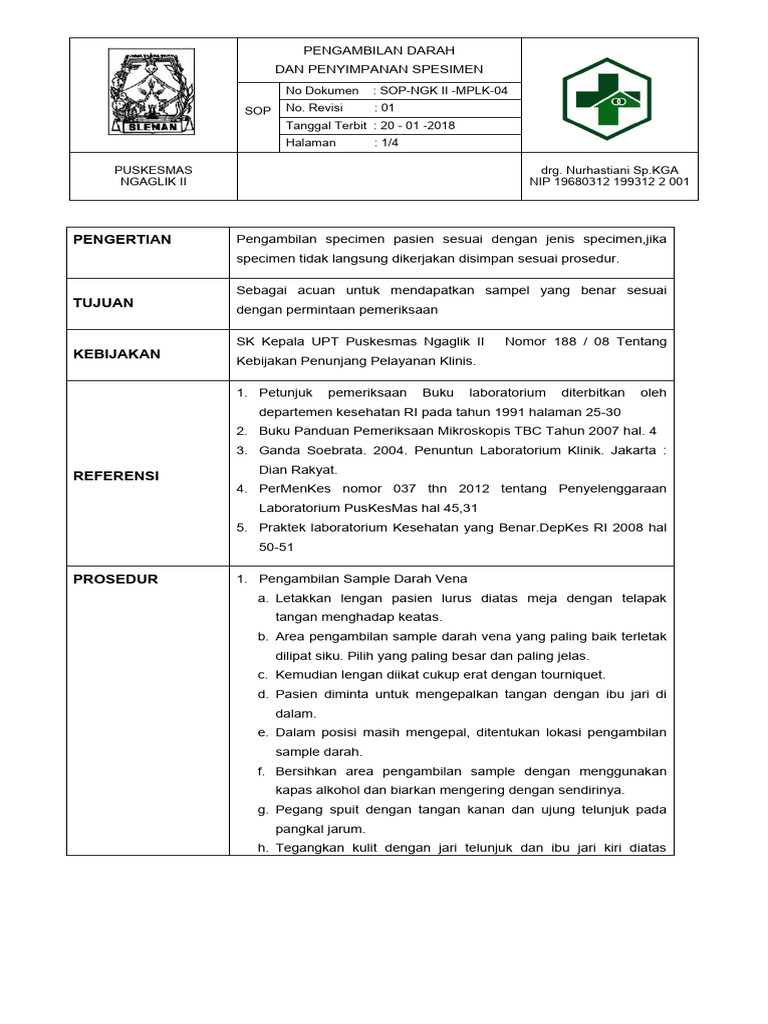 Sop Pengambilan Darah Dan Penyimpanan Spesimen | PDF | Pengembangan Diri | Kesehatan Holistik