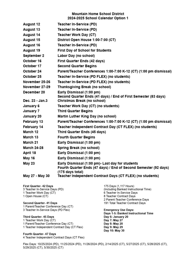 Mountain Home School Calendar 2024-25 | PDF | Academic Term | Schools