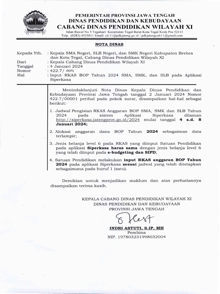Nota Dinas Input Rkas Bop Tahun 2024 Sma-Smk-Slb Negeri Pada Aplikasi ...