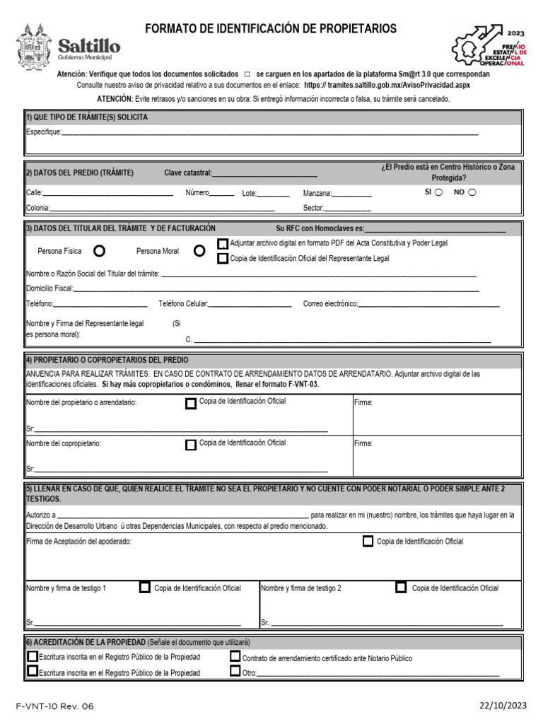 Formato de Identificación de Propietarios | PDF
