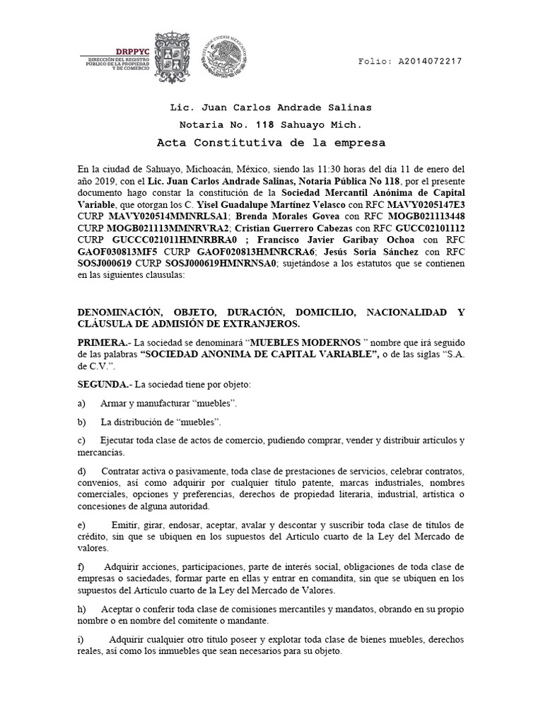 Acta Constitutiva | PDF | Sociedad de responsabilidad limitada | Compartir (Finanzas)